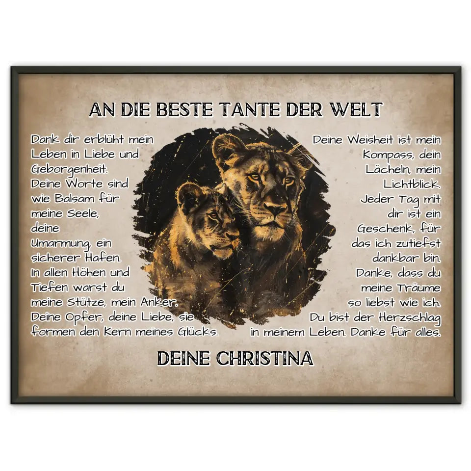 💝 Personalisiertes Poster Tante Danke für alles mit Löwen Bild ...