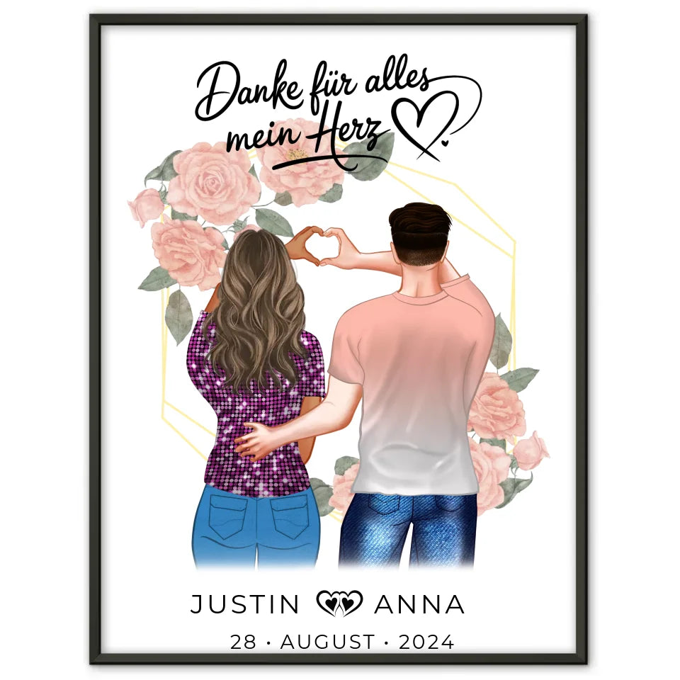 🎀 Personalisiertes Poster für Paare Figuren Danke Für Alles Mein Herz ...