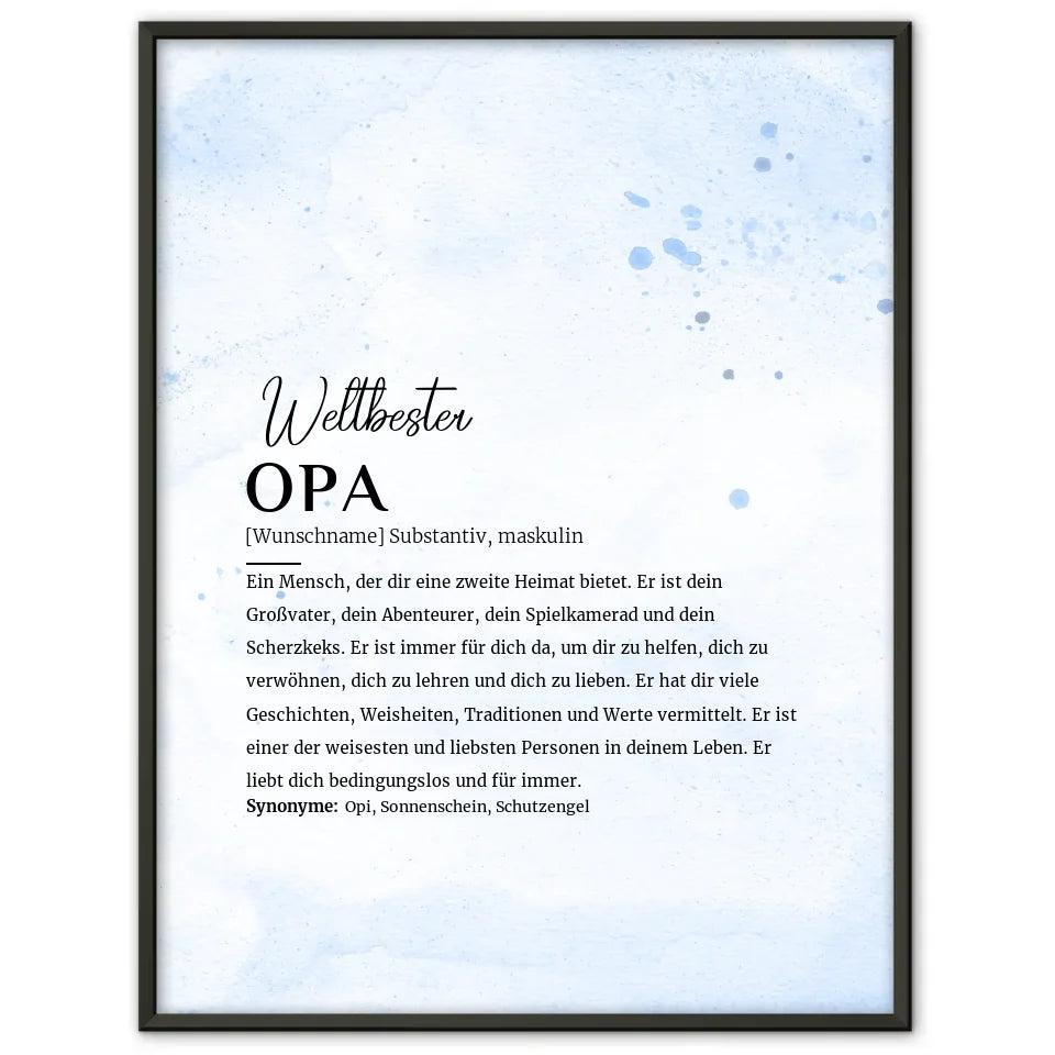 Personalisiertes Poster Definition Opa mit Namen Farbspritzer Blau ...