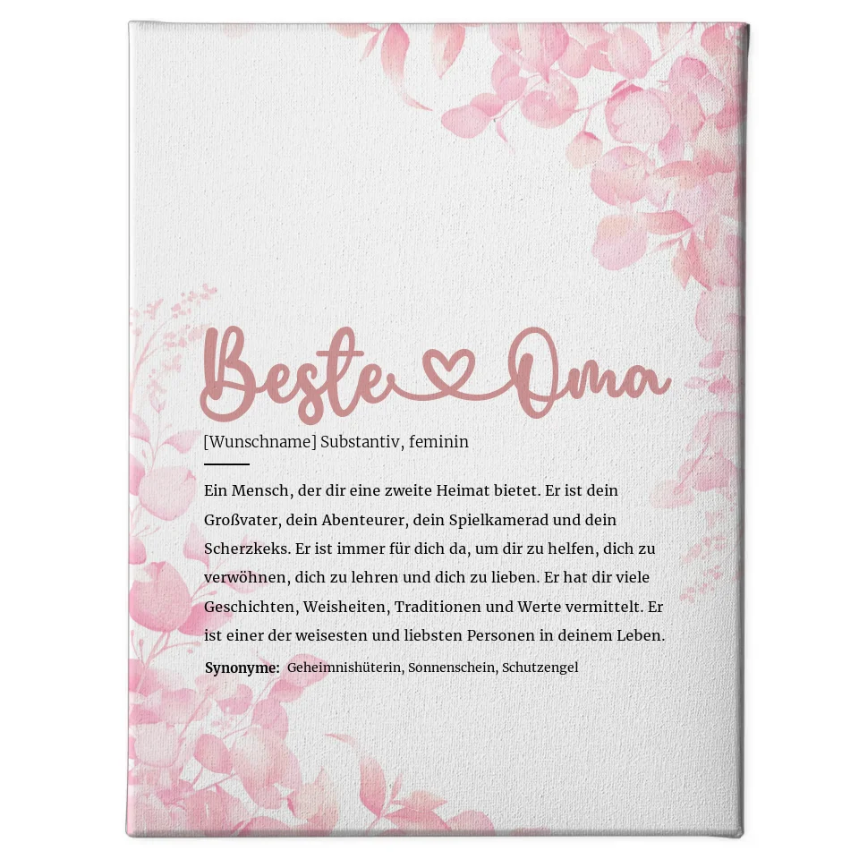 Personalisiertes Leinwandbild Beste Oma Herz mit Name – Liebgedacht