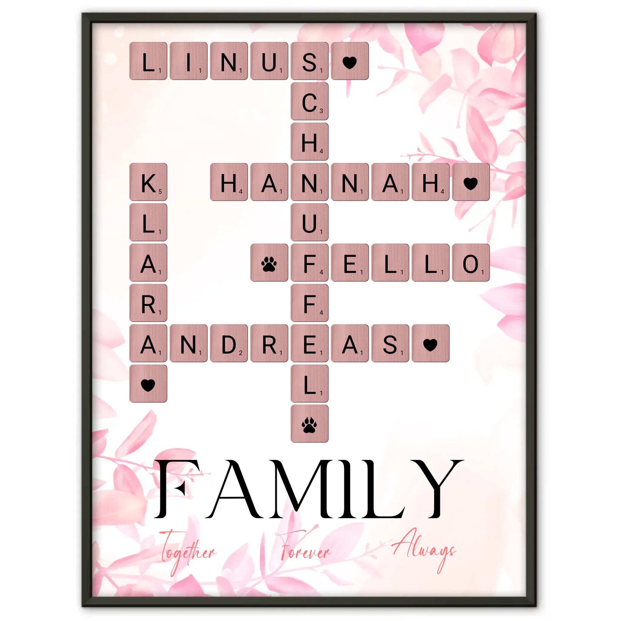 🎨 Personalisiertes Poster Family Together Namen im Scrabble Design ...