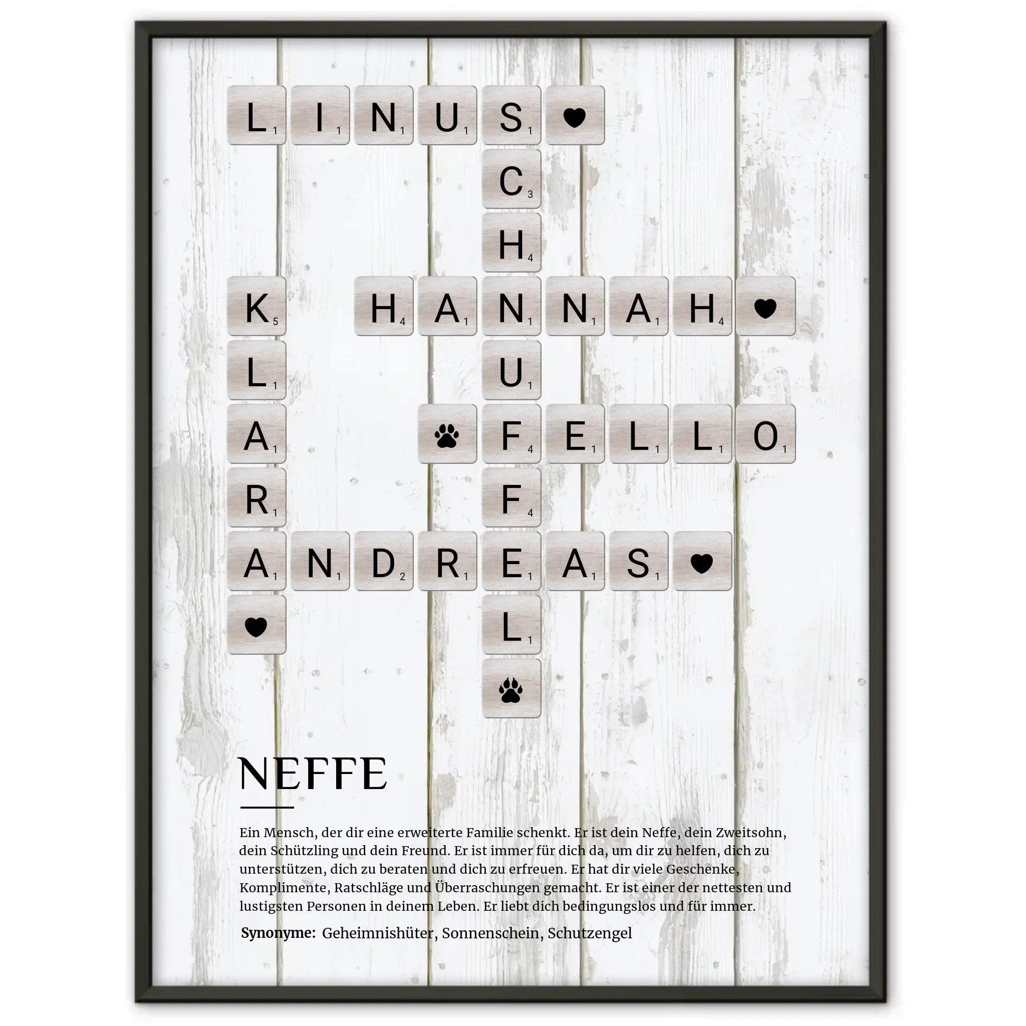 🎁 Neffe Definition Bild Poster Kreuzworträtsel personalisiert – Liebgedacht