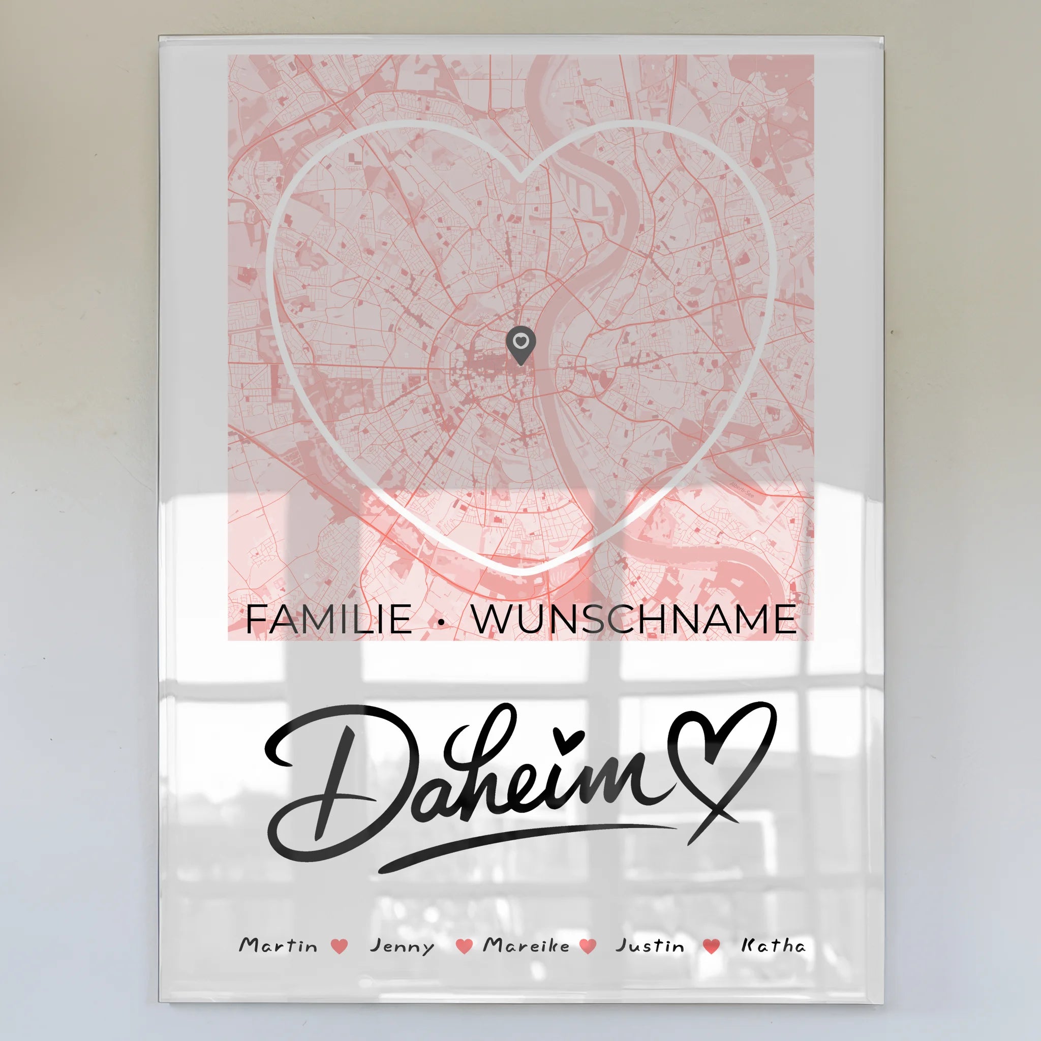 Personalisiertes Familien Acrylglas Bild Stadtkarte Daheim Herzform ...
