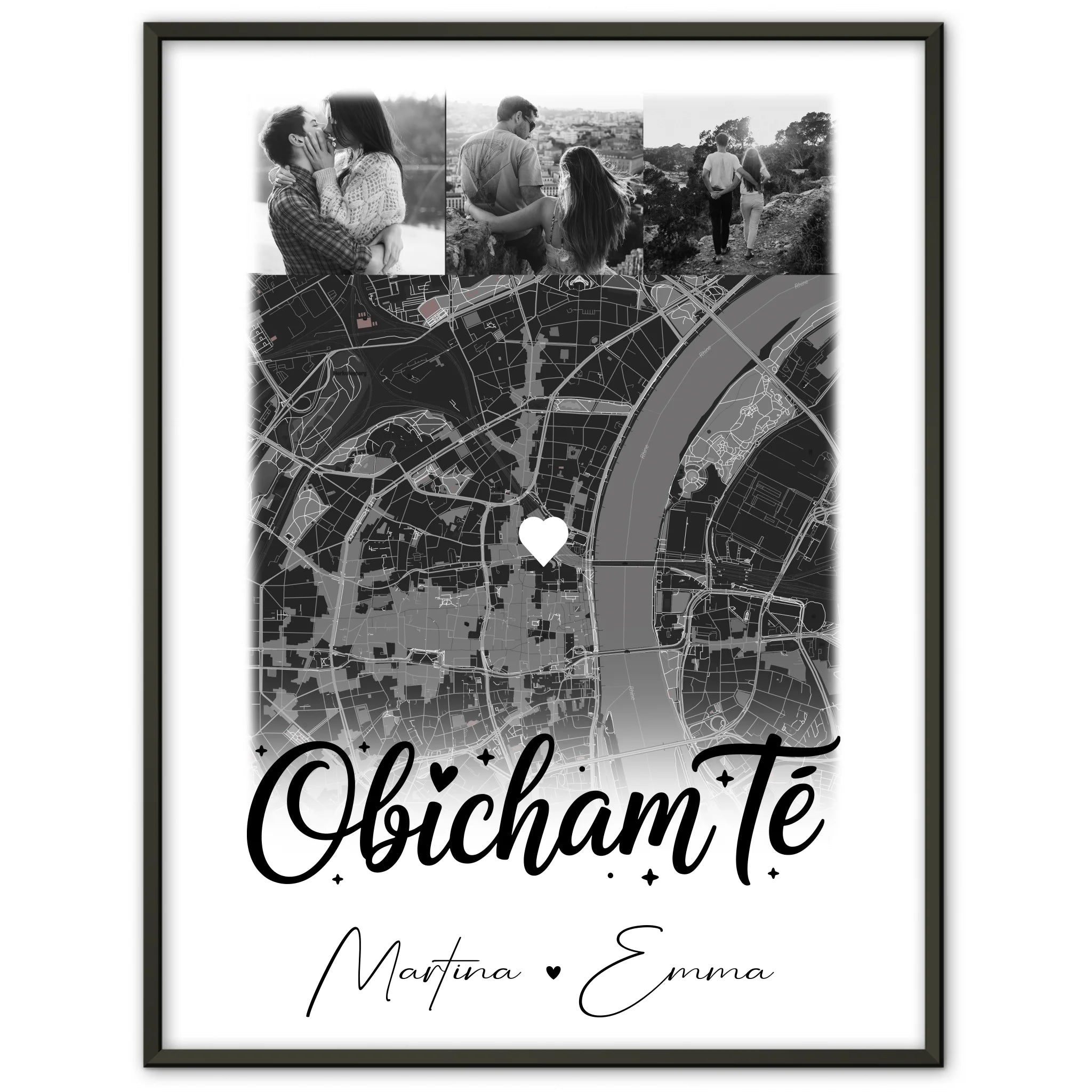 💝 Obicham te Poster mit Fotos & Karte Einzigartiges Geschenk zum ...
